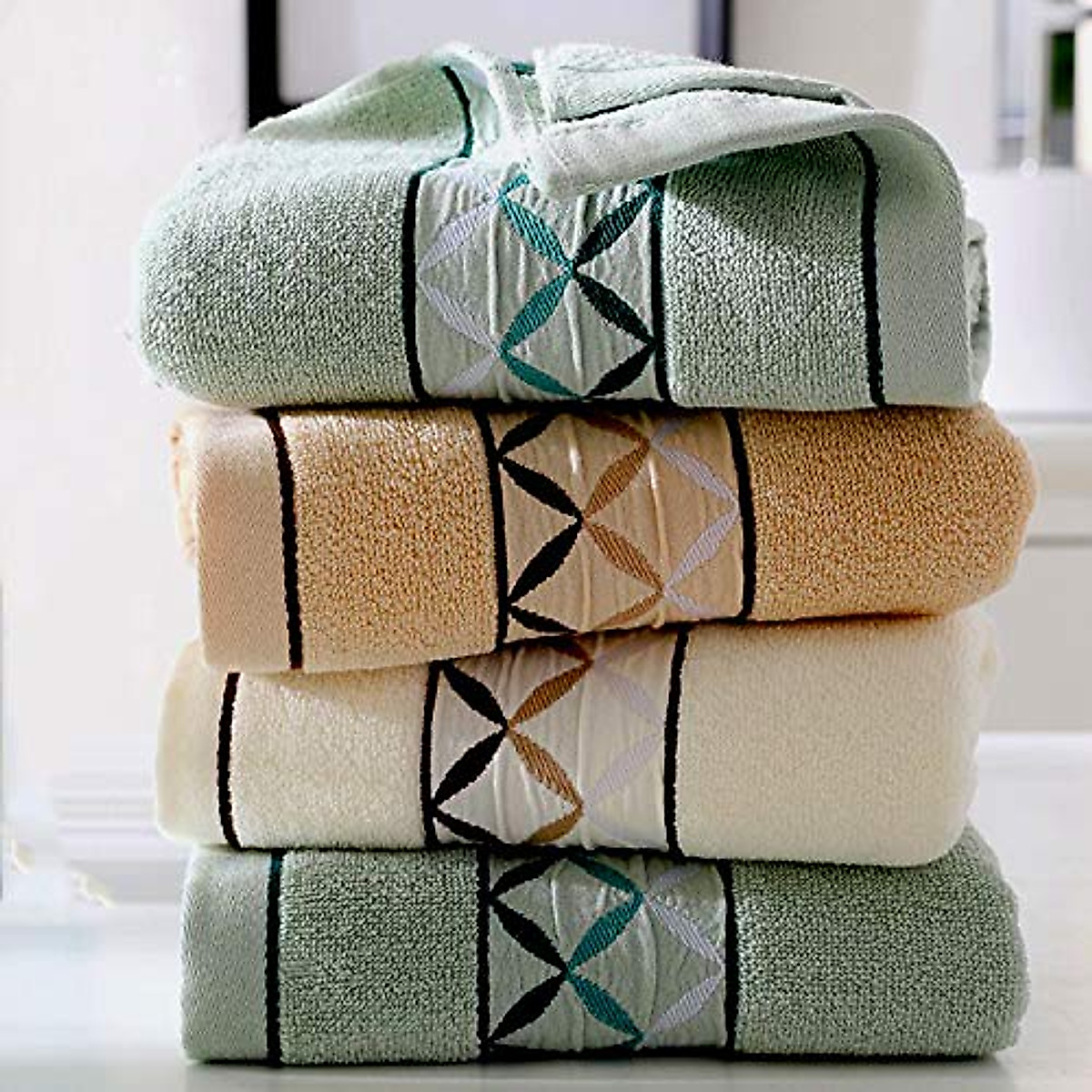 Newraturner 4 Pack Cotton Hand Towels,100% Cotton Face Towels, with Print Cotton Hand Towels, Super Soft and Highly Absorbent Hand Towel for Bathroom (14 x 30 Inch)(Maoj-4P)