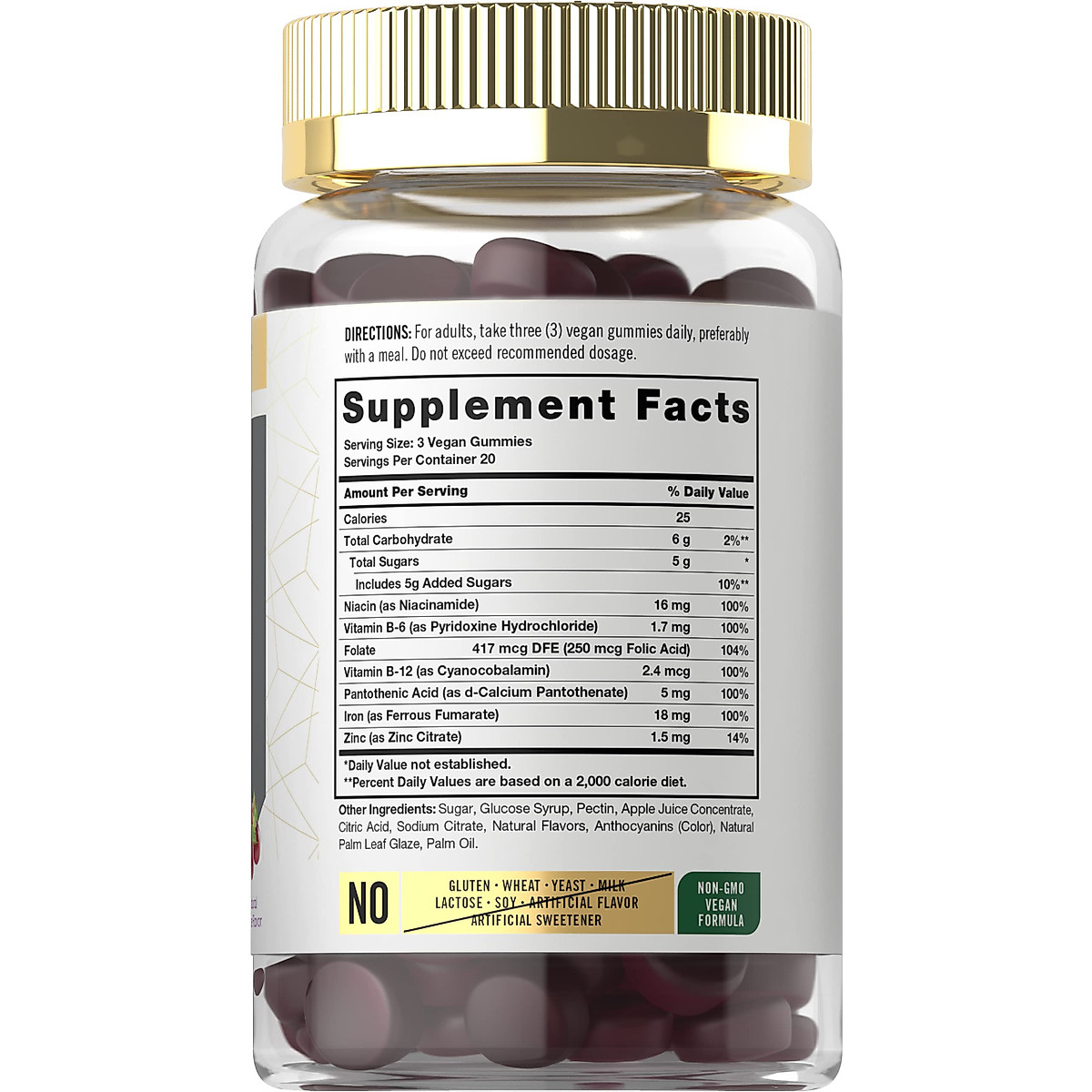 Carlyle Iron Gummies | Plus B-Complex Vitamins | 60 Vegan Gummies | Grape Flavor | Non-GMO, Gluten Free Supplement