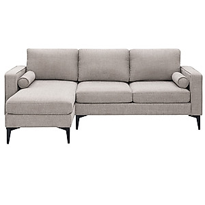 POCIYIHOME 86" Convertible Sectional 2 Pillows, Modern Chenille L-Shaped Couch with Reversible Chaise Lounge, 3-Seater Sofa, Fit for Living Room,Office,Apartment, Polyester, Camel