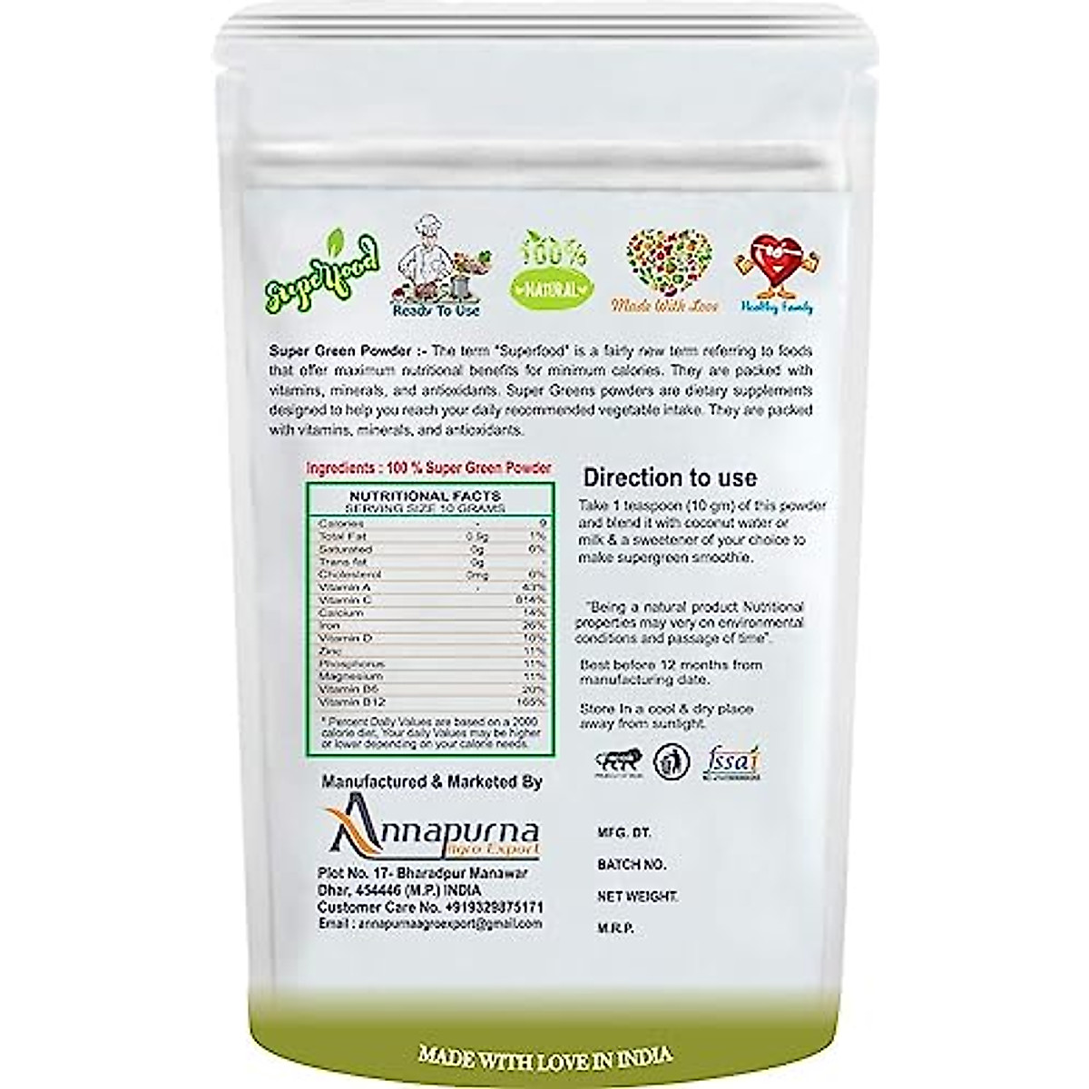NACHT 7 Daily Super Greens Complete Nutrition Powder | Wheatgrass, Moringa, Stevia, Alfalfa Grass, Barley Grass, Spinach, Amla - 100 GM