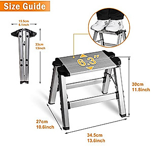 Folding One Step Stool - Small Aluminum 1 Step Ladder 330lbs Capacity with Non-Slip Feet, Lightweight Sturdy Metal Step Stool by CHEAGO, Portable Solid Handy Stool for Kitchen, Home, RV, Garage