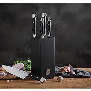 LIEF+SVEIN Brand German Steel Knife Block Set, 5-Piece Kitchen Knife Set with block. German Stainless 1.4116 Steel. Unique Kitchen Knives. Ideal Modern Décor Black knife sets with block.