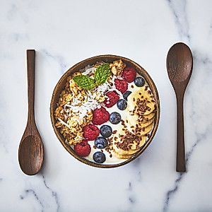 Coconut Bowls and Coconut Spoons Gift Set (Set of 4 Coconut Bowls + 4 Wooden Spoons) - 100% Natural - Vegan - Hand Made - Eco Friendly - Made from Reclaimed Coconut Shells - Bowls For Eating