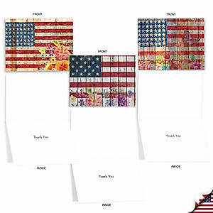 The Best Card Company 10 Assorted Thank You Note Cards Boxed Set 4 x 5.12 Inch with Envelopes (10 Designs, 1 Each) Artful Flags M6580TYG