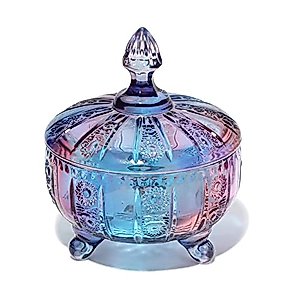 Deangshi Glass Candy Dishes Decorative,Colorful Crystal Candy Jar with Lids,Candy Storage Food Container Jar,Embossed Luxury Candy Cookie Buffet Dish for Office Desk Christmas Wedding(Purple)