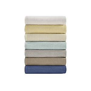 Madison Park Freshspun Basketweave Luxury Cotton Blanket Navy 90x90 Full/Queen Size Basketweave Premium Soft Cozy 100% Cotton For Bed, Couch or Sofa