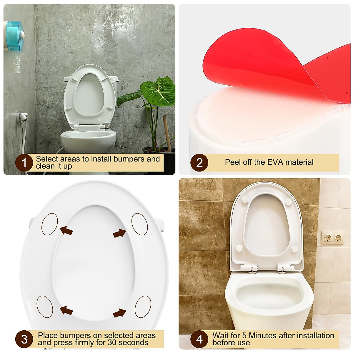 uxcell 5 Pcs Toilet Seat Bumper Kit, 18mm Thickness Bidet Bumpers Pads Rubber Curved Seat Spacer Replacement with Strong Adhesive for Toilet Cover