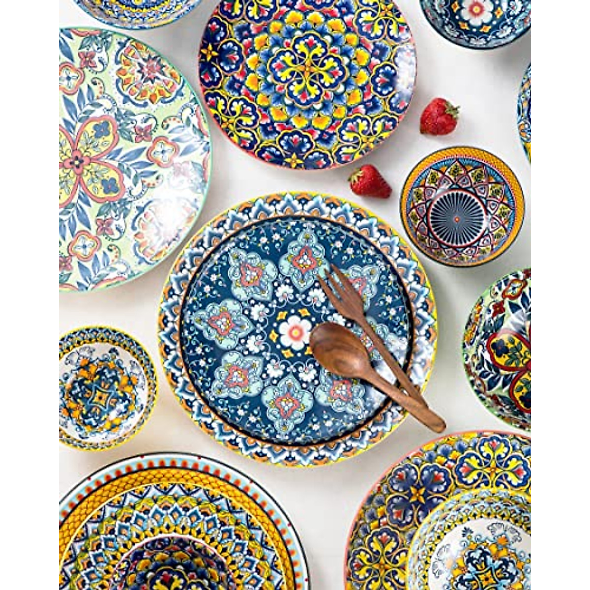 HENXFEN LEAD Ceramic Dinner Plates Set of 6-10.6 Inch Large Dessert, Pasta, Salad Plate, Porcelain Colorful Serving Dishes for Kitchen & Restaurant, Dishware, Microwave & Oven safe - Bohemian Style