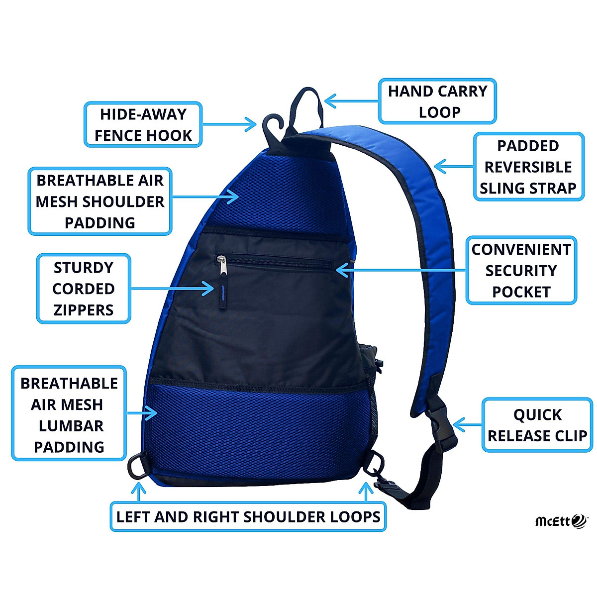 McEtt Pickleball Sling Bag – Adjustable Crossbody Backpack for Women Men – Holds Pickleballs, Paddles, Water Bottle, Gear