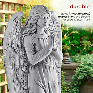 Alpine Corporation 47" Tall Indoor/Outdoor Praying Angel Statue Yard Art Decoration, Light Gray