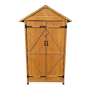 Livavege Outdoor Storage Cabinet with Workstation - Wooden Garden Shed with 3 Shelves and Lockable Door, Outside Waterproof Tool Storage Shed for Patio Furniture, Backyard, Lawn, Meadow, Farmland