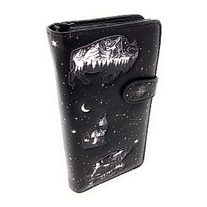 Shag Wear Black Animal Constellations Large Wallet for Women and Teen Girls Vegan Faux Leather Black 7"