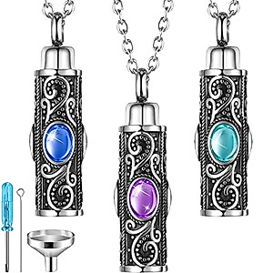 Jadive 3 Pieces Cremation Urn Pendant Necklaces Ashes Necklace Pendant Memorial Keepsake Pendant Ash Holder Cremation Jewelry for Human Ashes Memory Jewelry, 22 Inches Long
