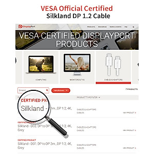 Silkland [VESA Certified DisplayPort Cable, DP Cable 6.6ft [4K@60Hz, 2K@165Hz 144Hz], 1080P 240Hz Braided Video Display Port Cord High Speed 1440P, Compatible FreeSync G-Sync Gaming Monitor