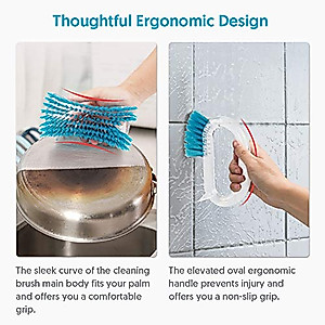 Scrub Brush Set for Cleaning, TINA&TONY Cleaning Brush Shower Scrubber Brush Kitchen Scrub Brush Stiff Bristles Grout Cleaning Brush for Tile Floor Bathroom Bathtub Carpet Sink, Transparent, 2PCS