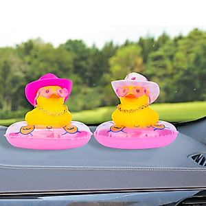 MuMyer Yellow Duck Dashboard Decorations Mini Rubber Ducks Car Ornament Accessories with Mini Cowboy Hat Swim Tube Necklace and Love Shaped Sunglasses(L4)