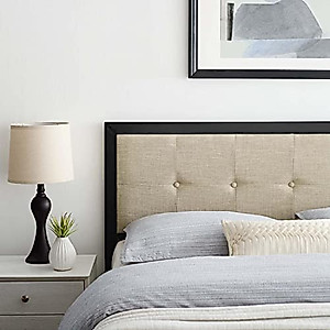 Modway Teagan Tufted Fabric Twin Headboard in Black Beige