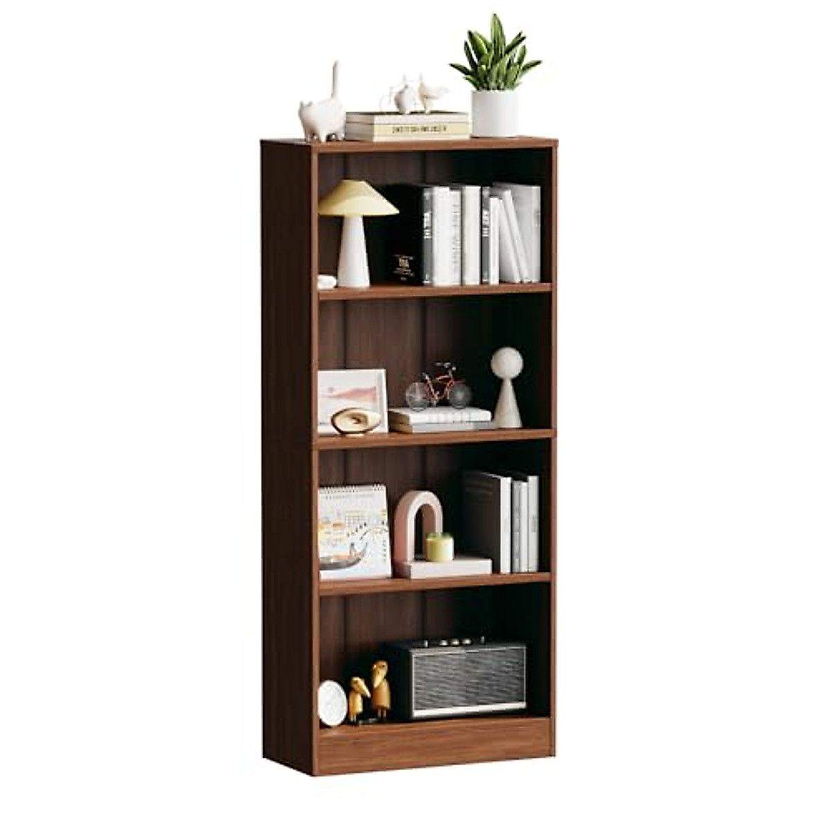VICLLAX 4-Shelf Wooden Bookcase, 54.5" Height- Adjustable Open Bookshelf for Home Office, Walnut Standing Display Book Shelf
