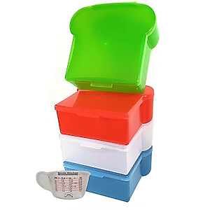 Regent Food Storage Sandwich Containers, Set of 4. - 2.5 cups 20 oz 560 ml - Red, Blue, White, and Green. Great for Meal Prep and Lunch Boxes - BPA Free, Reusable.