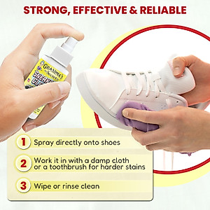 Grandma's Secret Sneaker Cleaner - Shoe Cleaner for Rubber, Canvas and Leather - Stain Remover Spray Removes Dirt, Grime and Grass - 3oz Sneakers Cleaner for Outdoor Shoes, Slippers and Moccasins