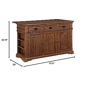 OSP Home Furnishings Palisade Kitchen Island with 3 Drawers and Cabinets with Adjustable Shelves and Pan Storage, Oak Finish