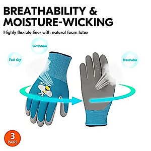 Vgo... 3-Pairs Age 3-5 Kids Gardening Gloves, Children Yard Work Gloves, Soft Safety Rubber Gloves (XXXS, KID-RB6013)
