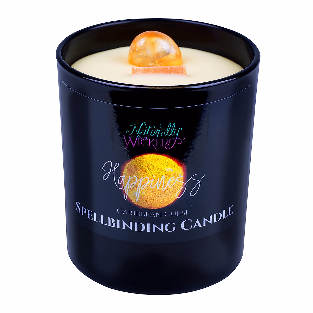 Naturally Wicked Spellbinding Happiness Candle with Crystal, Wood Wick & Gift Box