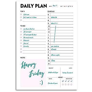 Daily Planner Notepad - A5 Calendar, Scheduler, Organizer with Priority, To Do List, Appointments, Notes, Meals and Water Intake Tracker, 50 Undated Tear-Off Sheets Planning Pad, 5.8"x8.25"