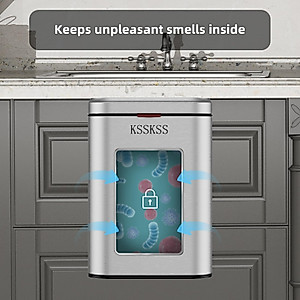 KSSKSS 2.1 Gallon Kitchen Compost Bin with Lid and Inner Bucket, 8L Stainless Steel Hanging Trash Can with Removable Inner Bucket for Cupboard/RV, Mountable Indoor Compost Bucket (Silver)