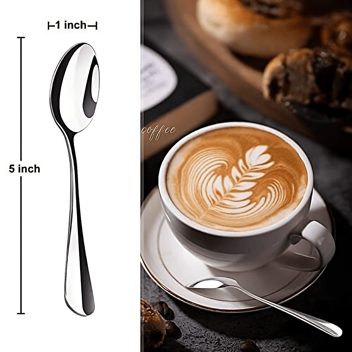 yasheng Mini 18/10 Stainless Steel Bistro Spoon 12.5 cm (4.9 Inch), Set of 6