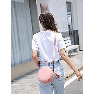 CATMICOO Round Crossbody Purses for Women Circle Bag with Tassel (Black)