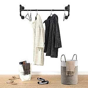 Clothes Rack Industrial Pipe Rack Wall Mounted Heavy Duty Black Iron Garment Rack Space-Saving Iron Garment Rack Multi-Purpose Hanging Rod Bar for Laundry Room Retail Display Clothes Rod for Closet Easy Assembly for Small Space 47.2 x 12.2 x 10.2 Inches ,