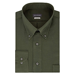 Van Heusen Men's Dress Shirt Regular Fit Oxford Solid, Dark Green, 17.5"-18" Neck 34"-35" Sleeve