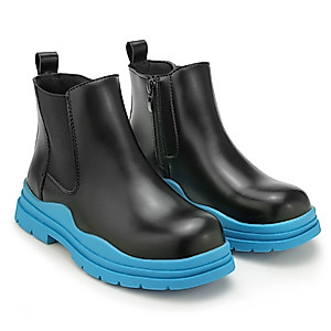 Hawkwell Boys Girls Low Heels Ankle Boots Unisex Kids Side Zipper Chelsea Booties (Toddlers/Little Kids/Big Kids),Black Blue PU 12 M US