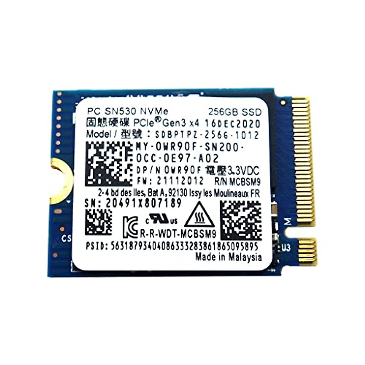 PC SN530 256GB M.2 2230 NVMe PCIe Gen3 x4 SSD Solid State Drive SDBPTPZ-256G-1012 Compatible Replacement Spare Part for Western Digital Compatible and Laptop Systems