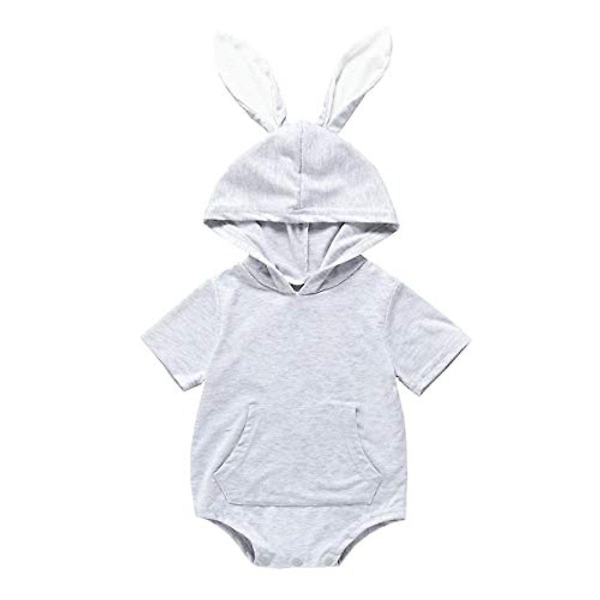Symunnia Newborn Infant Baby Girl Boy Bunny Hooded Romper Cartoon 3D Rabbit Pocket Jumpsuit Short Sleeve(12-18months,Grey)