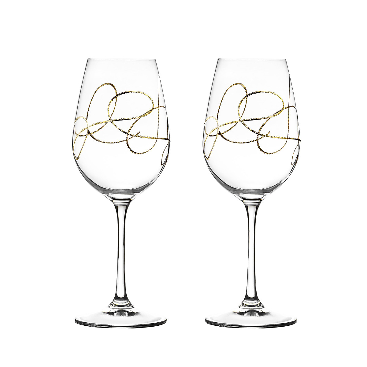 Barski Wine Glass, Goblet, Crystal Glass, Set of 2 Glasses, with Gold String Design, Made in Europe, 14 oz.