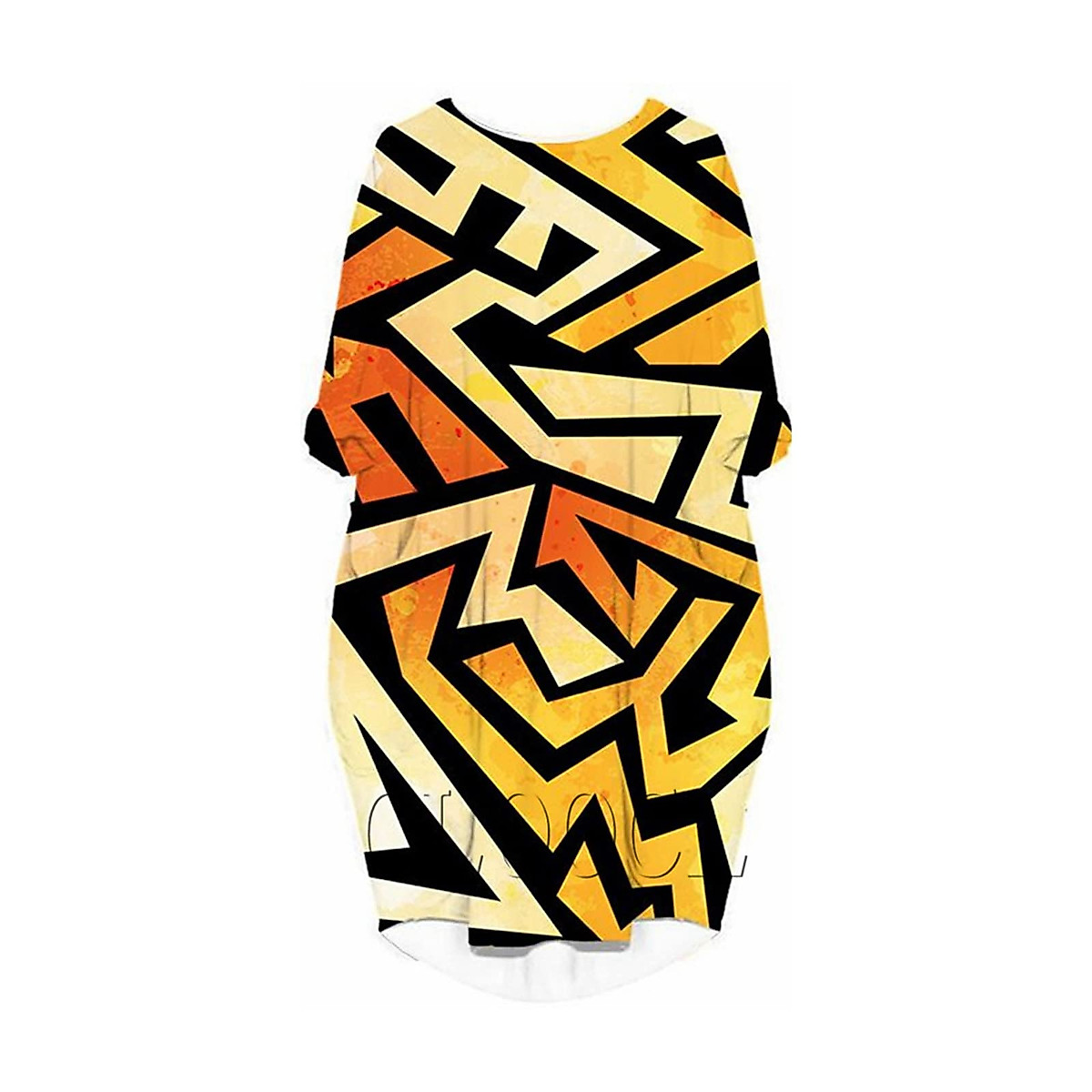 A Line Dresses for Women Wedding Guest Crew Neck Loose Colorful Diamond Print Half Long Sleeved Dress Casual Pocket