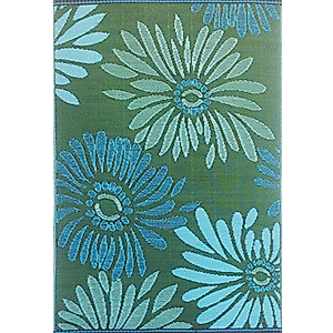 Mad Mats® Outdoor Rug, Reversible Plastic Mat for Patio, Porch, Deck, Kitchen & Bath, Daisy, 4' x 6', Aqua/Green