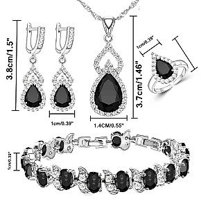 LMXXVJ Women Jewelry Set - Silver Tone Black Stone Necklace Open Ring Earrings Tennis Bracelet Set,Wedding Birthday/Anniversary Mother’s Day Birthstone Jewelry