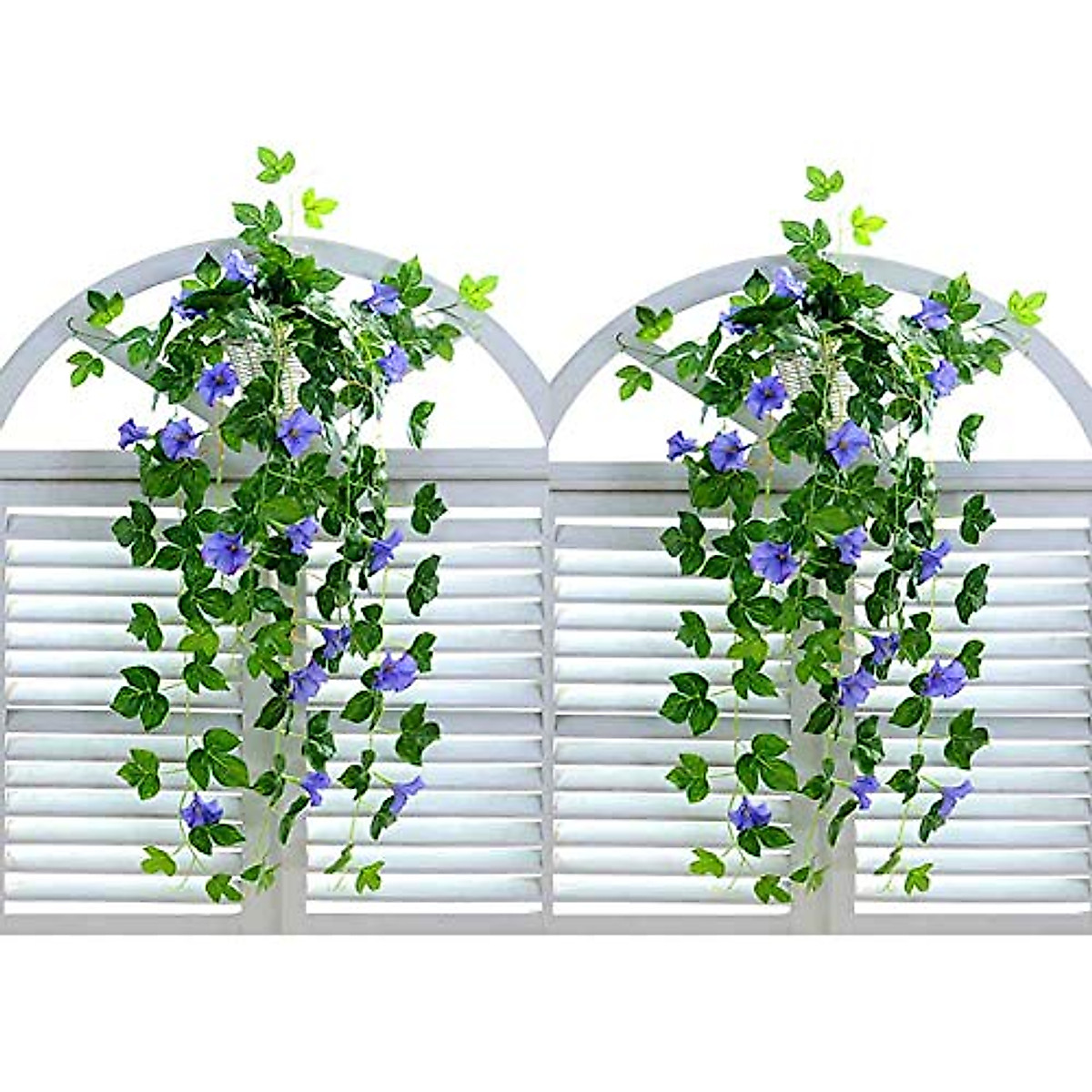 Yimeezuyu Artificial Vines 2pcs Artificial Morning Glory Trumpet Flower Vine Fake Green Plant Home Garden Wall Fence Outdoor Wedding Hanging Baskets Decor