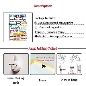 KAIRNE Brother Rules Wall Art,Boys Playroom Sign Prints,Truck Poster Inspirational Kids Room Decor(12x16inch,framed) Basketball Football Picture Brother Sign Construction decor for Boys Room Nursery