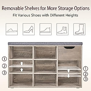 DINZI LVJ Shoe Bench,Entryway Storage Bench with Drawer and 8 Cubbies,Cubby Rack Adjustable Shelves,Shoe Organizer Cabinet for Living Room,Bedroom,Mudroom,Closet Garage,Greige (M04XD01XY01-1)