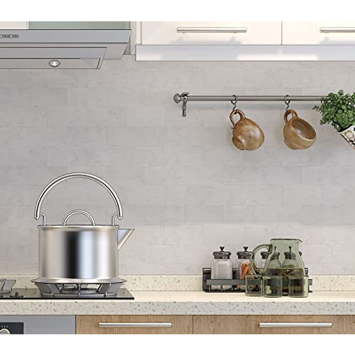 100 Pieces Peel and Stick backsplash 3 x 6 Inches 3D Kara White Stone PVC Composite Wall Tile Stick on Backsplash Tile for Kitchen Bathroom, Laundry Room, Camper, Fireplace