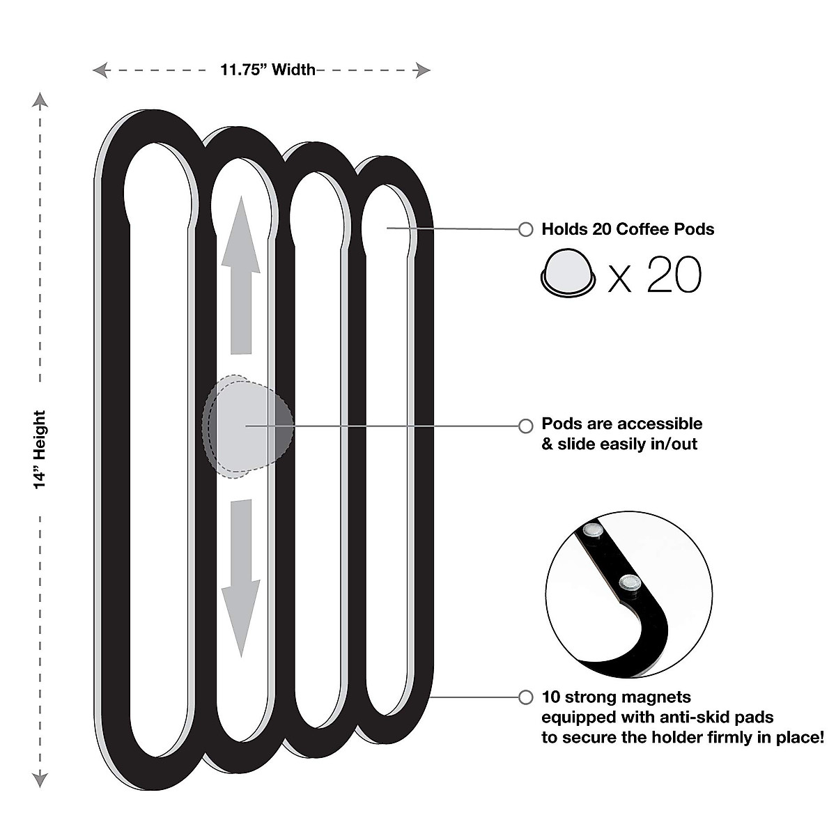 Demi's Home Coffee Pod Holder for Nespresso Vertuo Capsules - Magnetic Holder Suitable to be Mounted on the Fridge (Black)