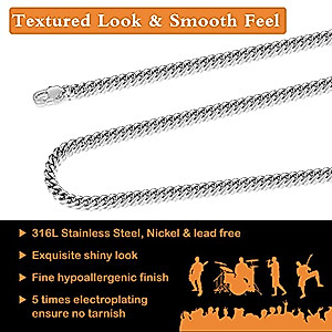 Jewlpire Diamond Cut Miami Cuban Link Chain for Men, Boys Women, Silver Hip-Hop & Cool Necklace, 316L Stainless Steel, 4mm Width, 20 Inch
