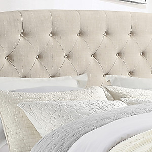 Rosevera Louis Upholstered Wingback Headboard with Double Nailhead Trimming and Button Tufting for Bedroom, Queen, Linen Beige