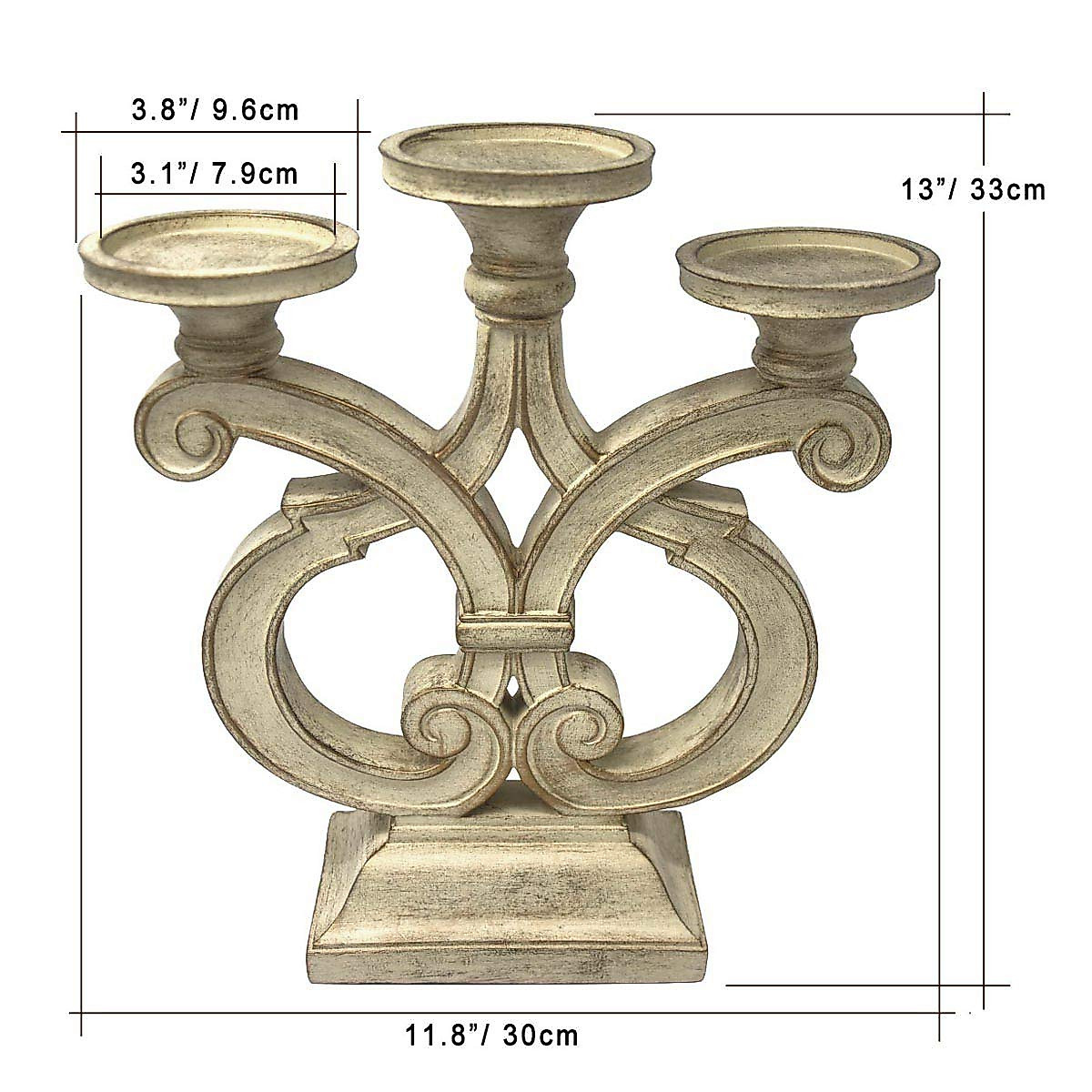 Antique Resin Candle Holder W/3 Arms,Fit 3.1" Candle, 11.8" H Candle Holders ,Ideal for LED & Pillar Candles, Gifts for Wedding,Party, Home, Spa, Reiki, Aromatherapy,Votive Candle Gardens.