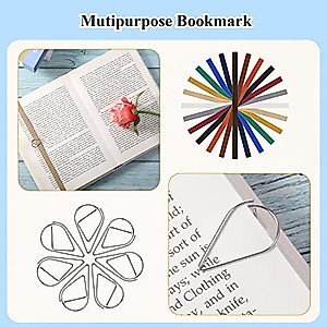 42 Pcs Elastic Bookmarks Set Multi Color Elastic Rope Bands Planner Bookmarks Include 30 Pcs Stainless Steel Teardrop Paper Clips and 12 Pcs Elastic Bands for Women Office School Reader (Retro Color)
