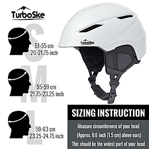 TurboSke Ski Helmet, Snowboard Helmet Snow Sports Helmet, Audio Compatible Helmet for Men, Women and Youth (L, White)